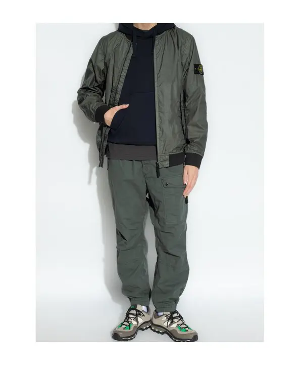 Stone Island Logo Patch Drawstring Hoodie - Blue
