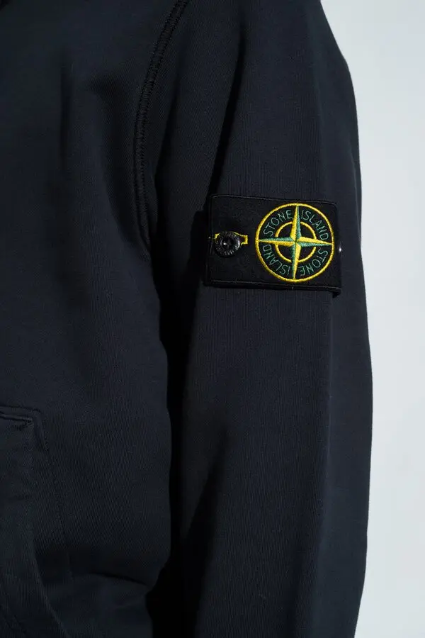 Stone Island Logo Patch Drawstring Hoodie - Blue