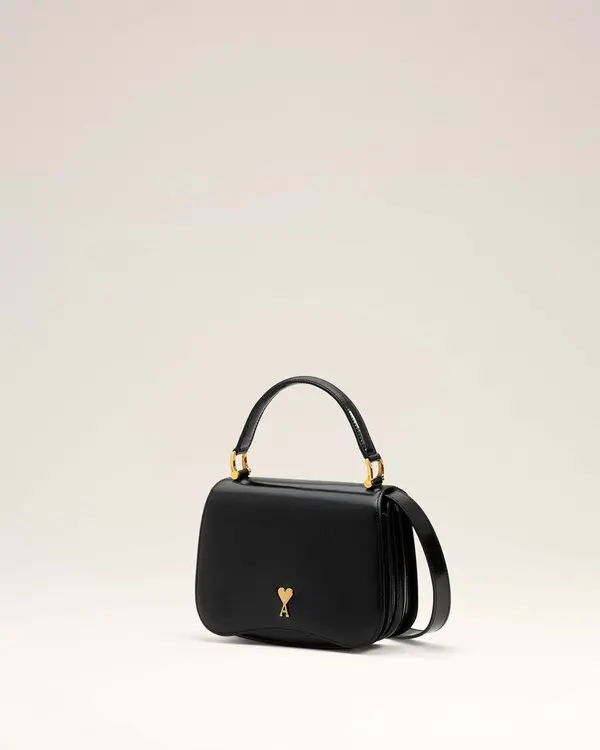 AMI Paris Logo Plaque Foldover Top Shoulder Bag - Black