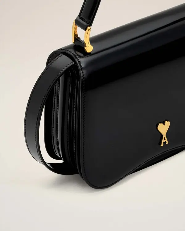 AMI Paris Logo Plaque Foldover Top Shoulder Bag - Black