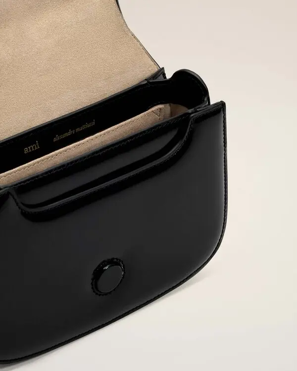 AMI Paris Logo Plaque Foldover Top Shoulder Bag - Black