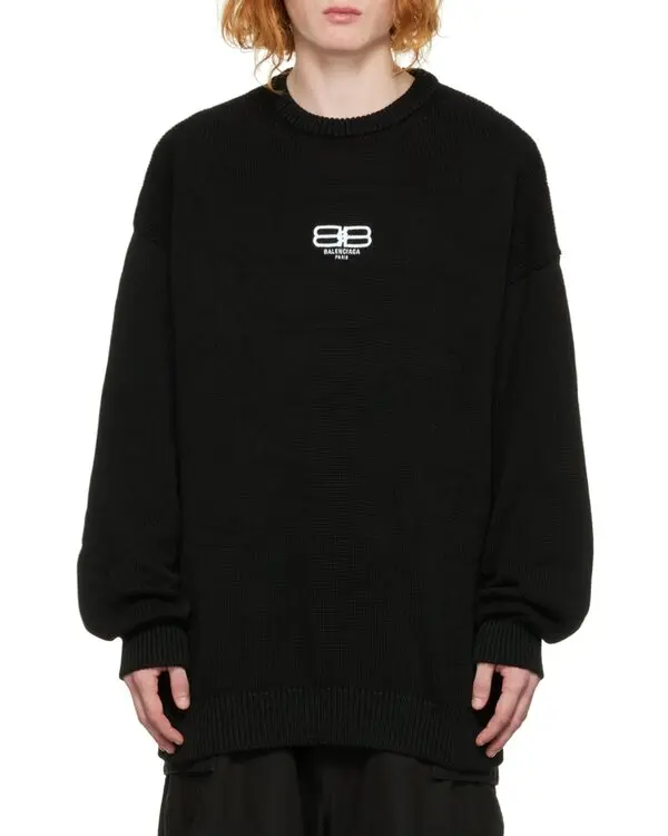 Balenciaga Bb Paris Icon Logo Embroidered Knit Jumper
