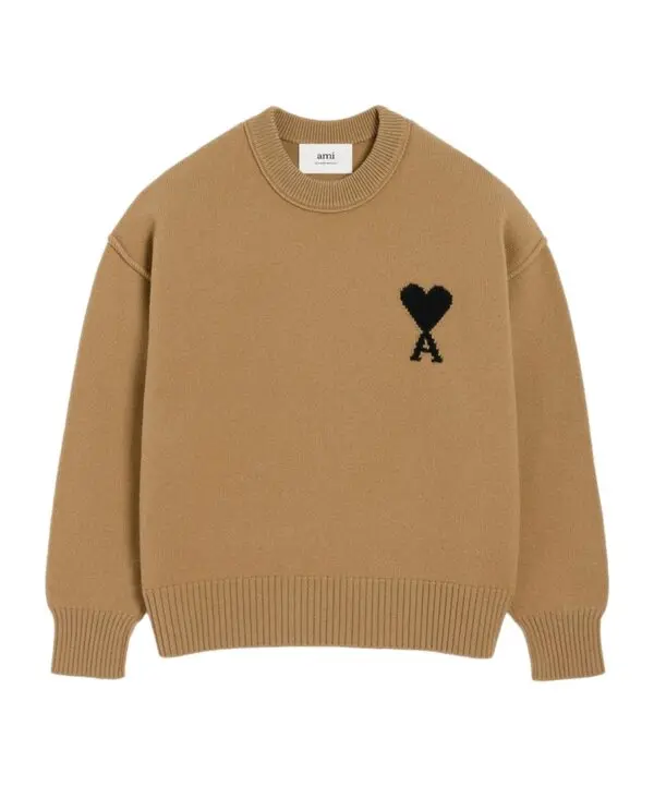 Ami Heart Crewneck Sweater - Brown