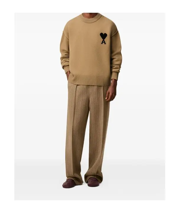 Ami Heart Crewneck Sweater - Brown