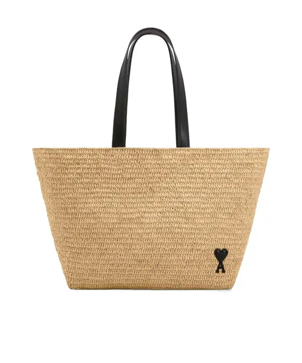 Ami De Coeur Large Raffia Top Handle Bag - Beige