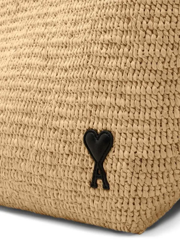AMI Paris De Coeur Large Raffia Top Handle Bag