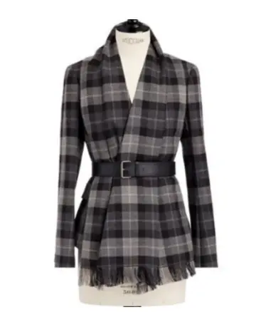 Dior Checkered Plaid Belted Jacket With Tassel Detail