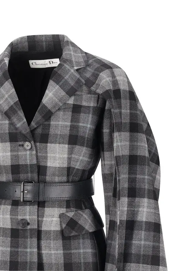 Dior Plaid Belted Jacket With Tassel Detail