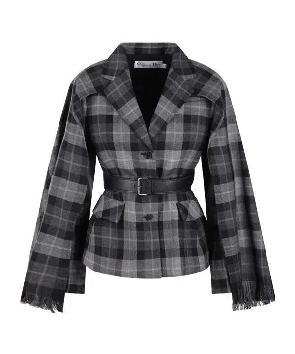 Dior Plaid Belted Jacket With Tassel Detail - Multicolor