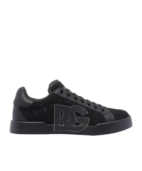 Dolce & Gabbana Lace-up Sneakers With Logo Detail - Black