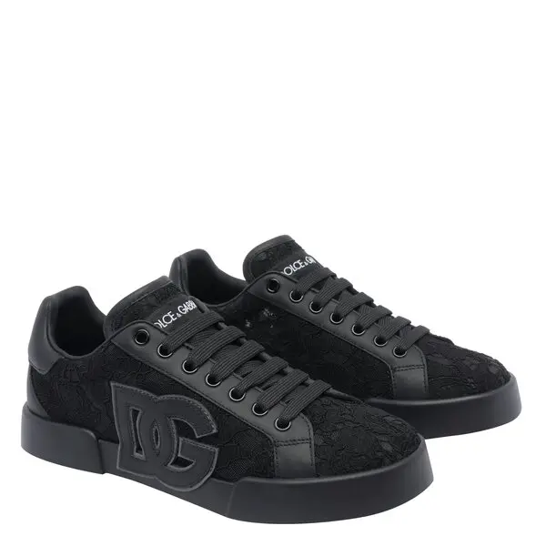 Dolce & Gabbana Lace-up Sneakers With Logo Detail - Black