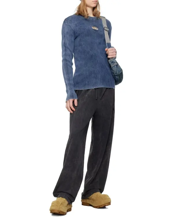 DIESEL® K-daryn-a Ribbed Sweater With Oval Cutout And Metal Logo Detail - Blue