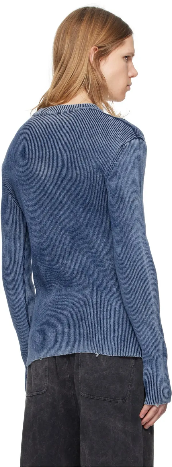 DIESEL® K-daryn-a Ribbed Sweater With Oval Cutout And Metal Logo Detail - Blue