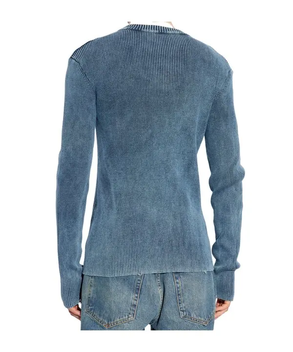 DIESEL® K-daryn-a Ribbed Sweater With Oval Cutout And Metal Logo Detail - Blue