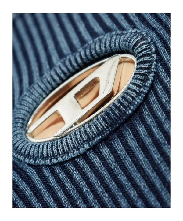 DIESEL® K-daryn-a Ribbed Sweater With Oval Cutout And Metal Logo Detail - Blue