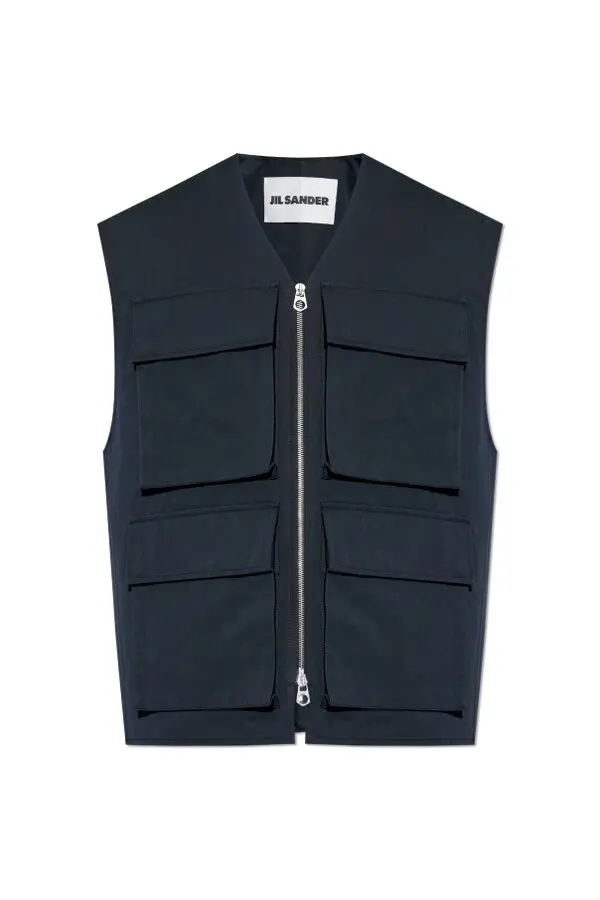 JIL SANDER Zip-up Vest With Pocket Detail - Black