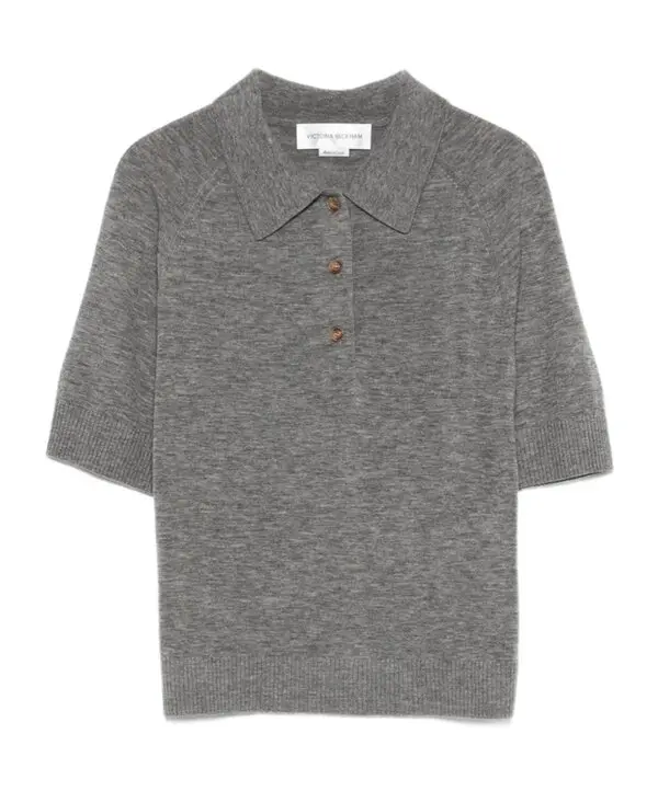 Victoria Beckham Logo Embroidered Polo Top - Gray