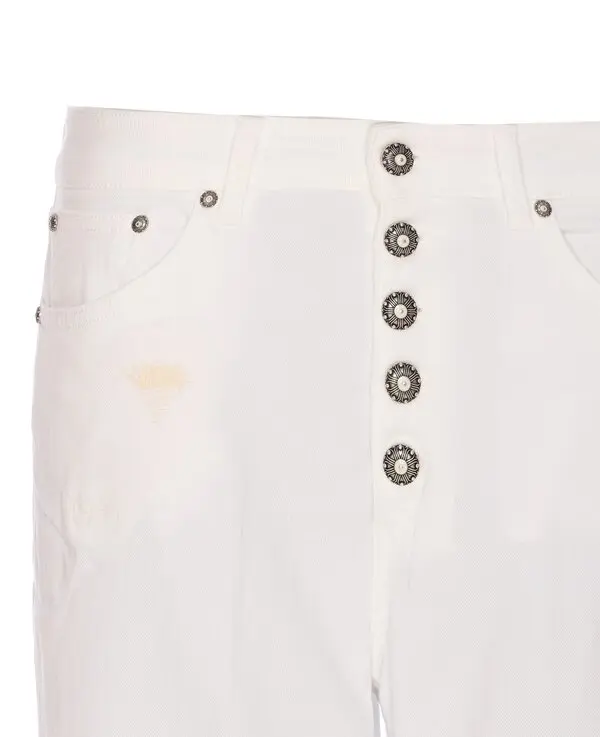 DONDUP Buttoned Straight Leg Trousers - White
