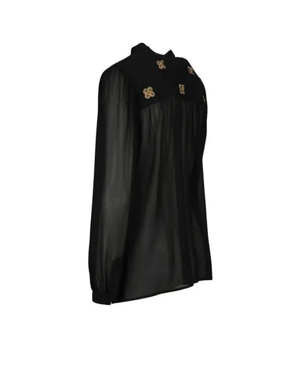 Saint Laurent Logo Embroidered Silk Blouse