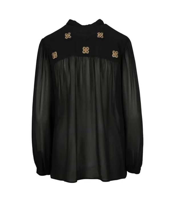 Saint Laurent Logo Embroidered Silk Blouse