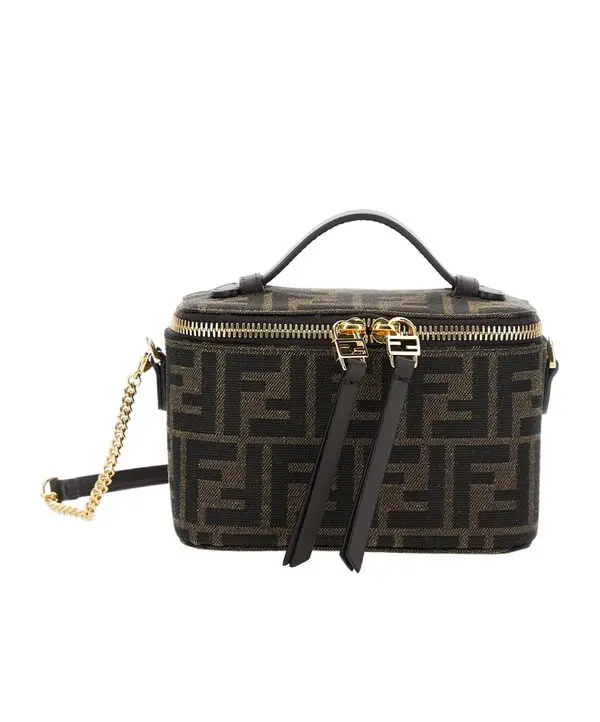 Fendi Vanity Jacquard Ff Top Handle Bag - Black