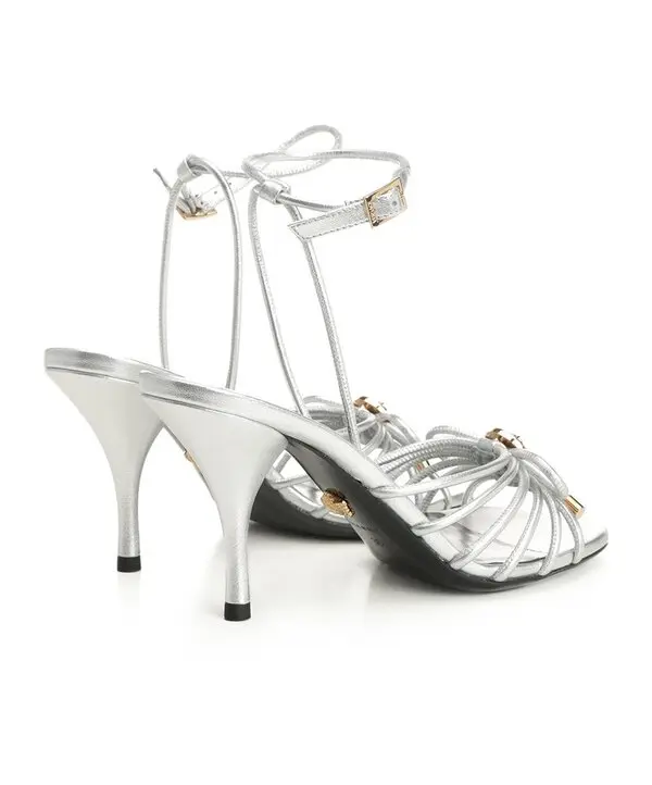 Versace Round Toe High Heeled Sandals With Ankle Strap - Sliver