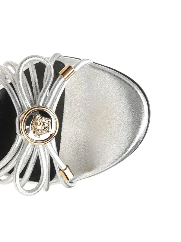 Versace Round Toe High Heeled Sandals With Ankle Strap - Sliver