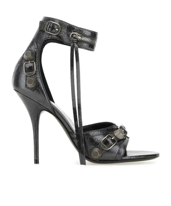 Balenciaga Cagole Heeled Sandals - Silver