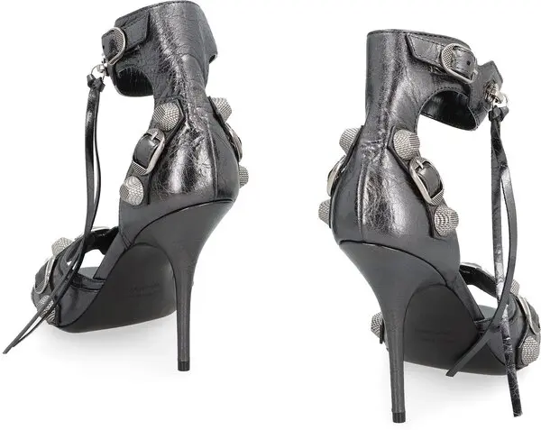 Balenciaga Cagole Metallic Heeled Sandals - Silver