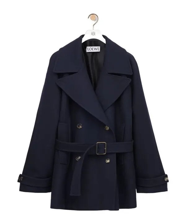 Loewe Double-breasted Belted Coat - Navy Blue