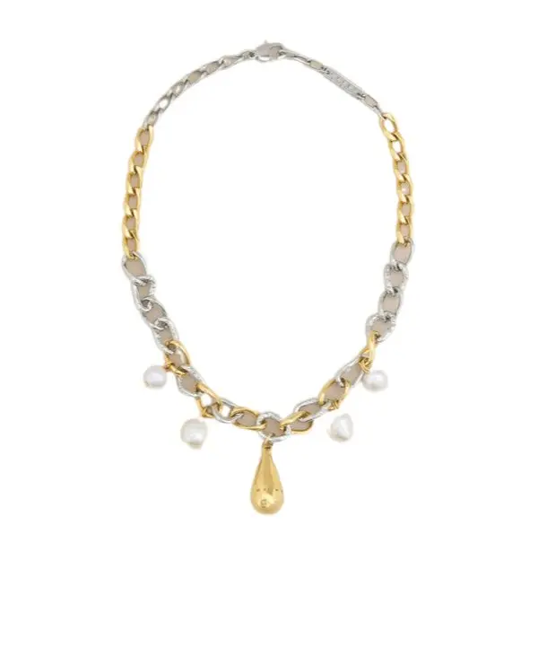 Marni Embellished Chain Necklace With Pearl Charms - Gold And Silver