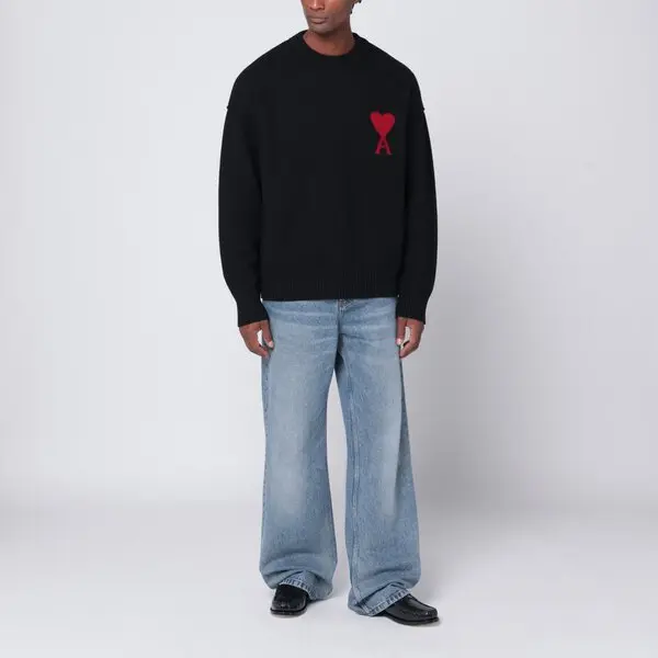 AMI Paris De Coeur Crewneck Knitted Jumper - Black