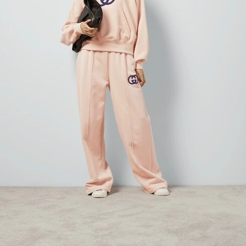 Gucci Gg Embroidered Jersey Jogging Pants - Pink