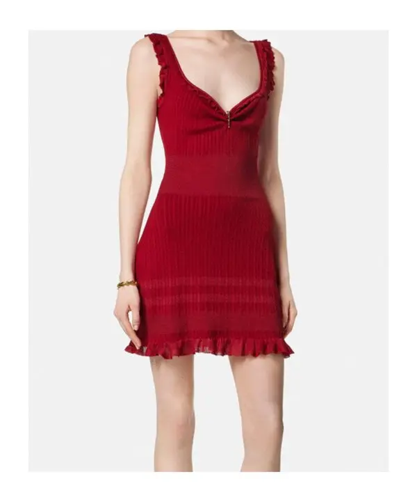 Versace Sleeveless Ruffled Ribbed Mini Dress