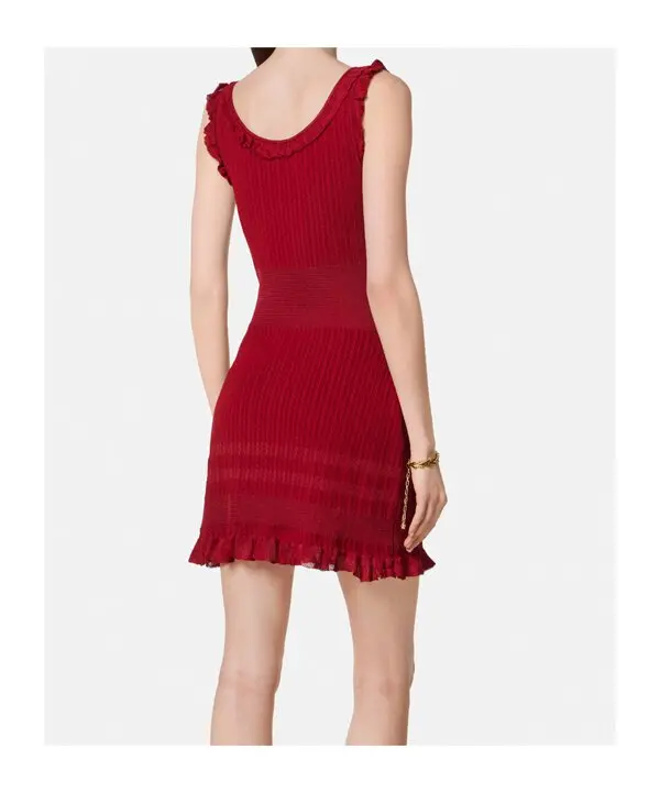 Versace Sleeveless Ruffled Ribbed Mini Dress