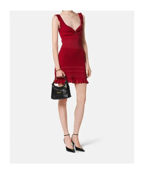 Versace Sleeveless Ruffled Ribbed Mini Dress
