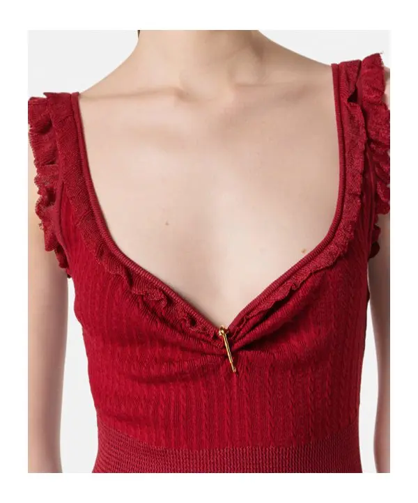 Versace Sleeveless Ruffled Ribbed Mini Dress