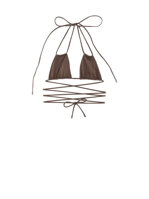 Saint Laurent Halterneck Wrap Bikini Top - Brown
