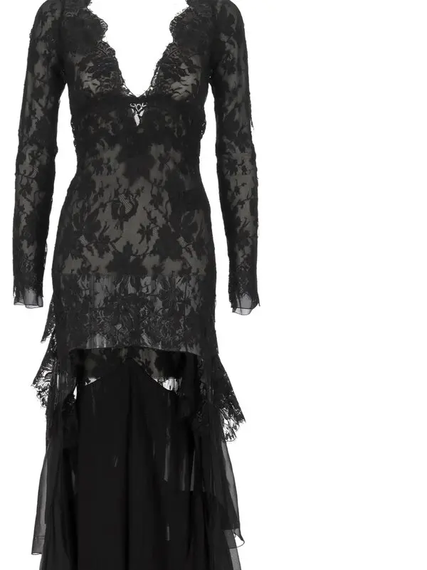 Saint Laurent Ruffled Lace V-neck Maxi Dress