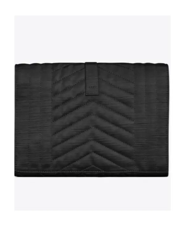 Saint Laurent Envelope Flap Pouch In Mix Matelassé Satin - Black