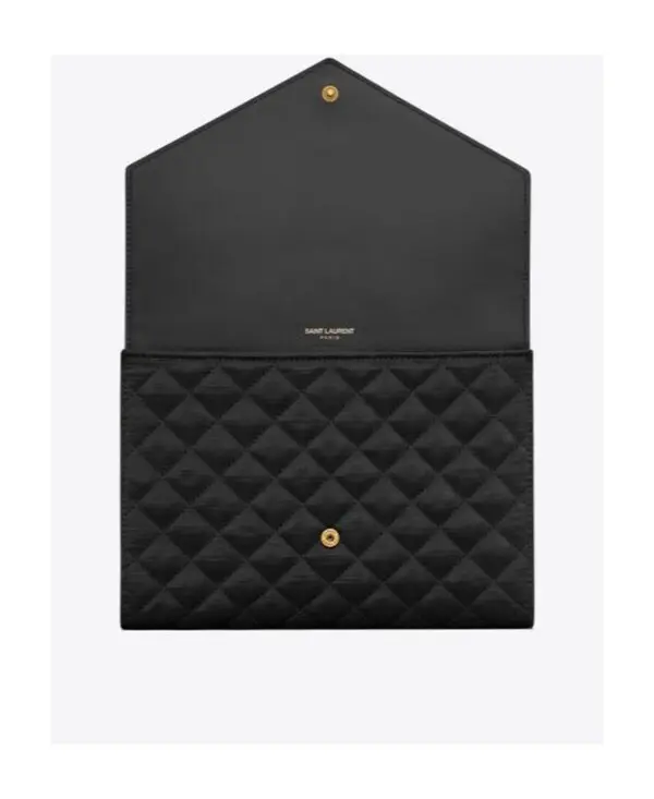 Saint Laurent Envelope Flap Pouch In Mix Matelassé Satin - Black