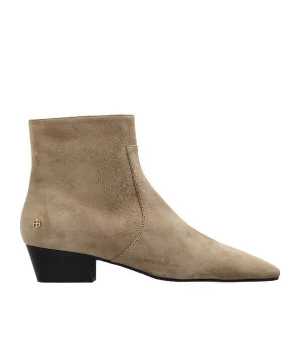 ANINE BING Suede Zip Up Pointed Toe Boots - Brown