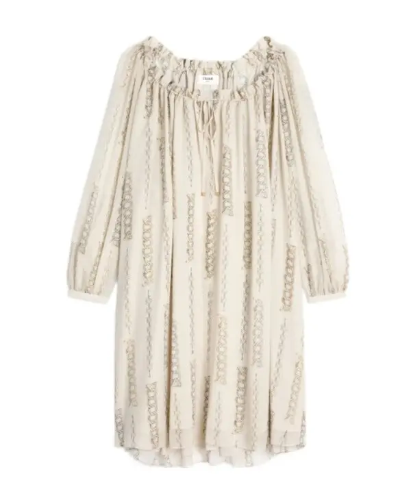 Celine Short Folk Dress In Silk Georgette