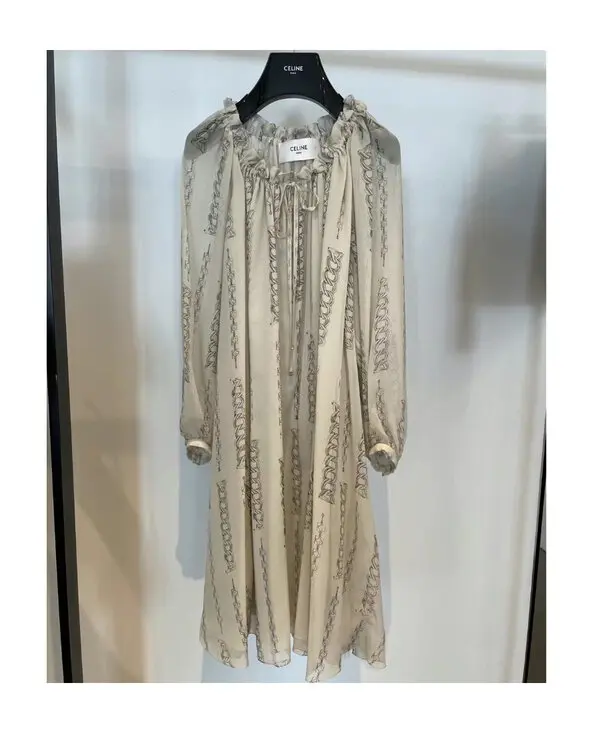 Celine Short Folk Dress In Silk Georgette