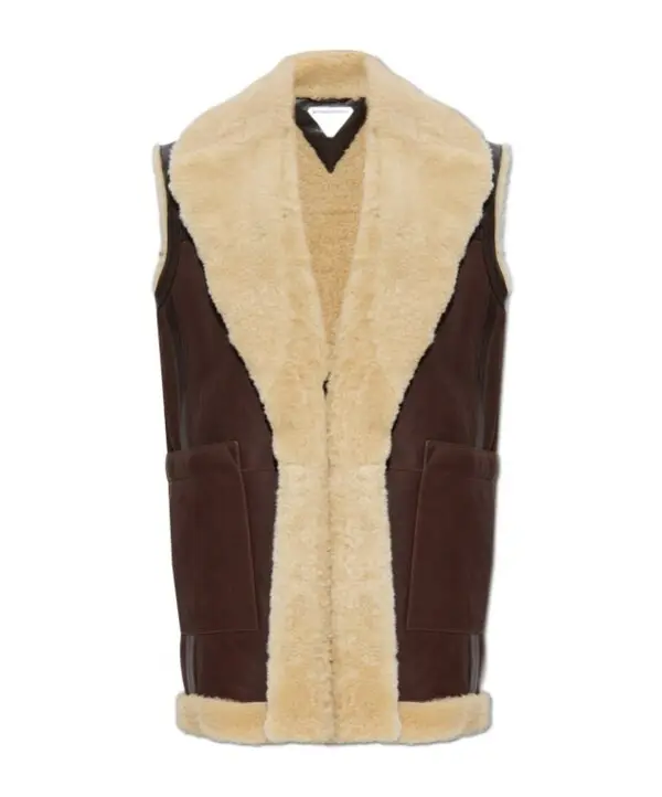 Bottega Veneta Shearling Trim Leather Vest - Nude