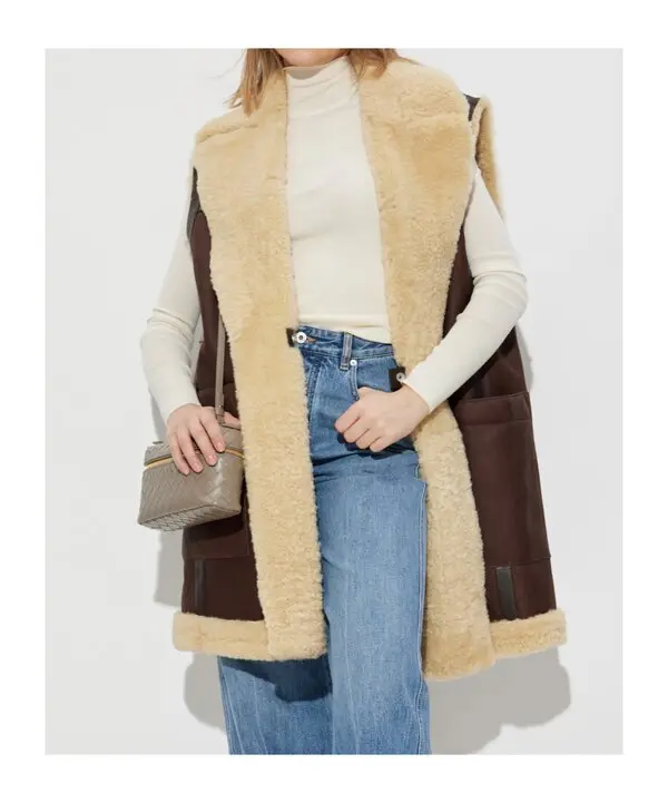 Bottega Veneta Shearling Trim Leather Vest - Nude