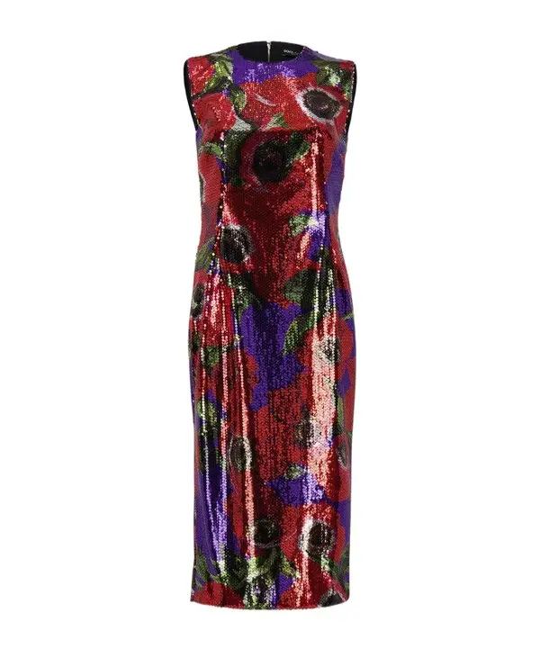 Dolce & Gabbana Sleeveless Sequined Floral Print Dress - Multicolor