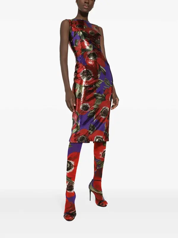 Dolce & Gabbana Sleeveless Sequined Floral Print Dress