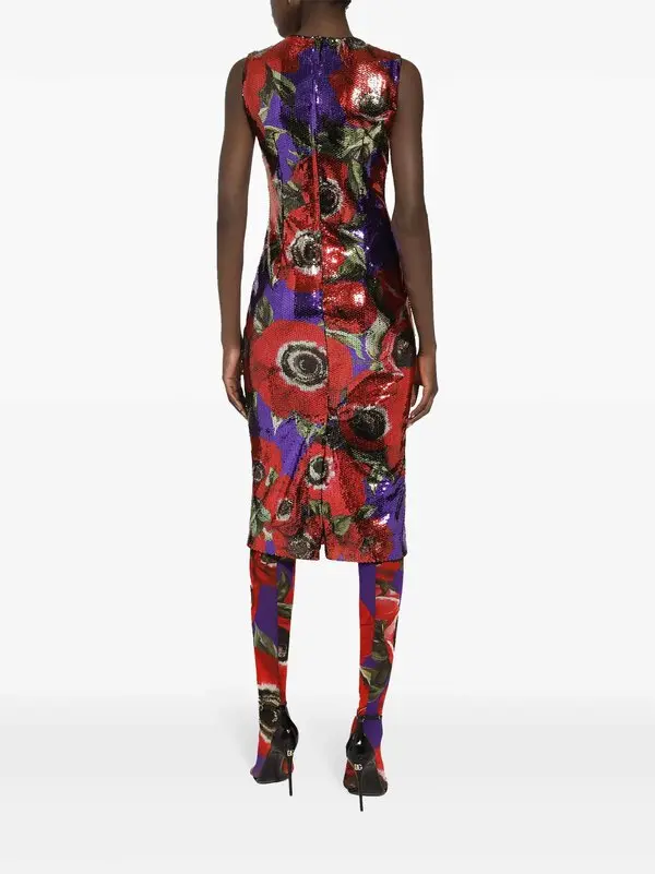 Dolce & Gabbana Sleeveless Sequined Floral Print Dress