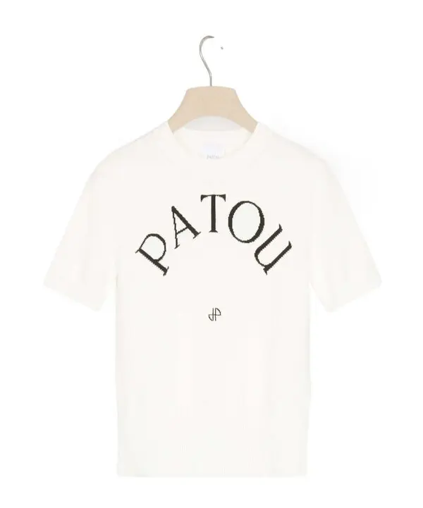 PATOU Logo Intarsia Short-sleeve Knit Top - White